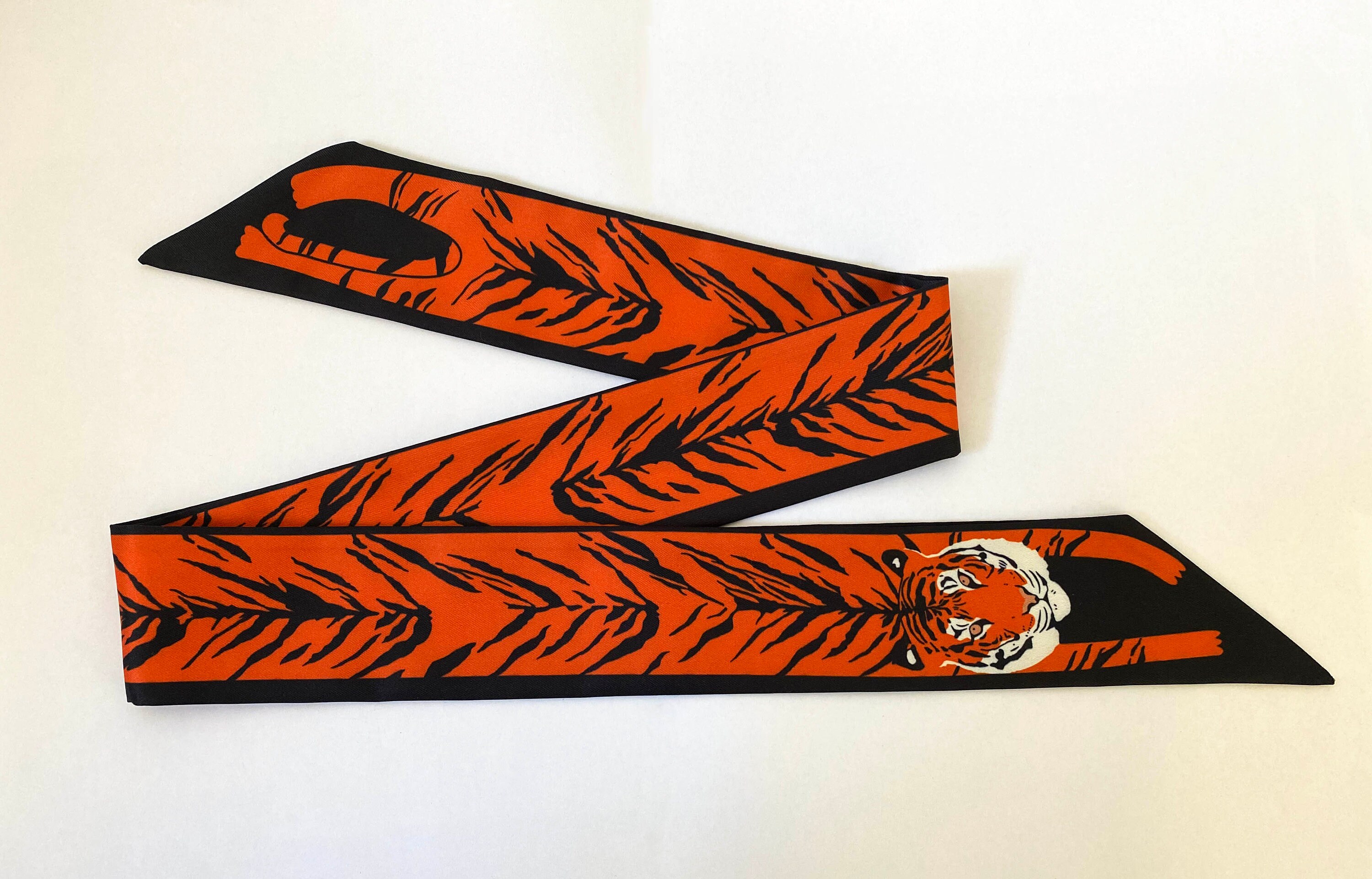 Satin Tiger Skinny Scarf / Neck Tie / Neckerchief / Bandeau. | Etsy UK