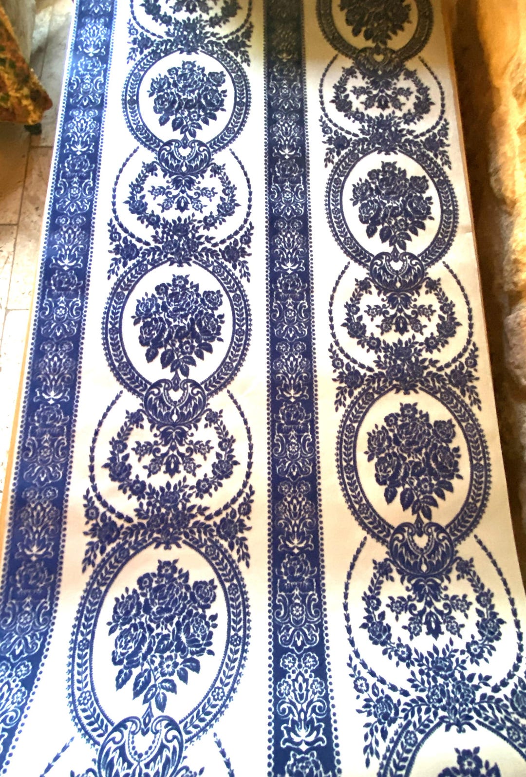 1 Roll Vintage Flock Wallpaper 6 Rolls Available. P&p Incl. Navy and ...