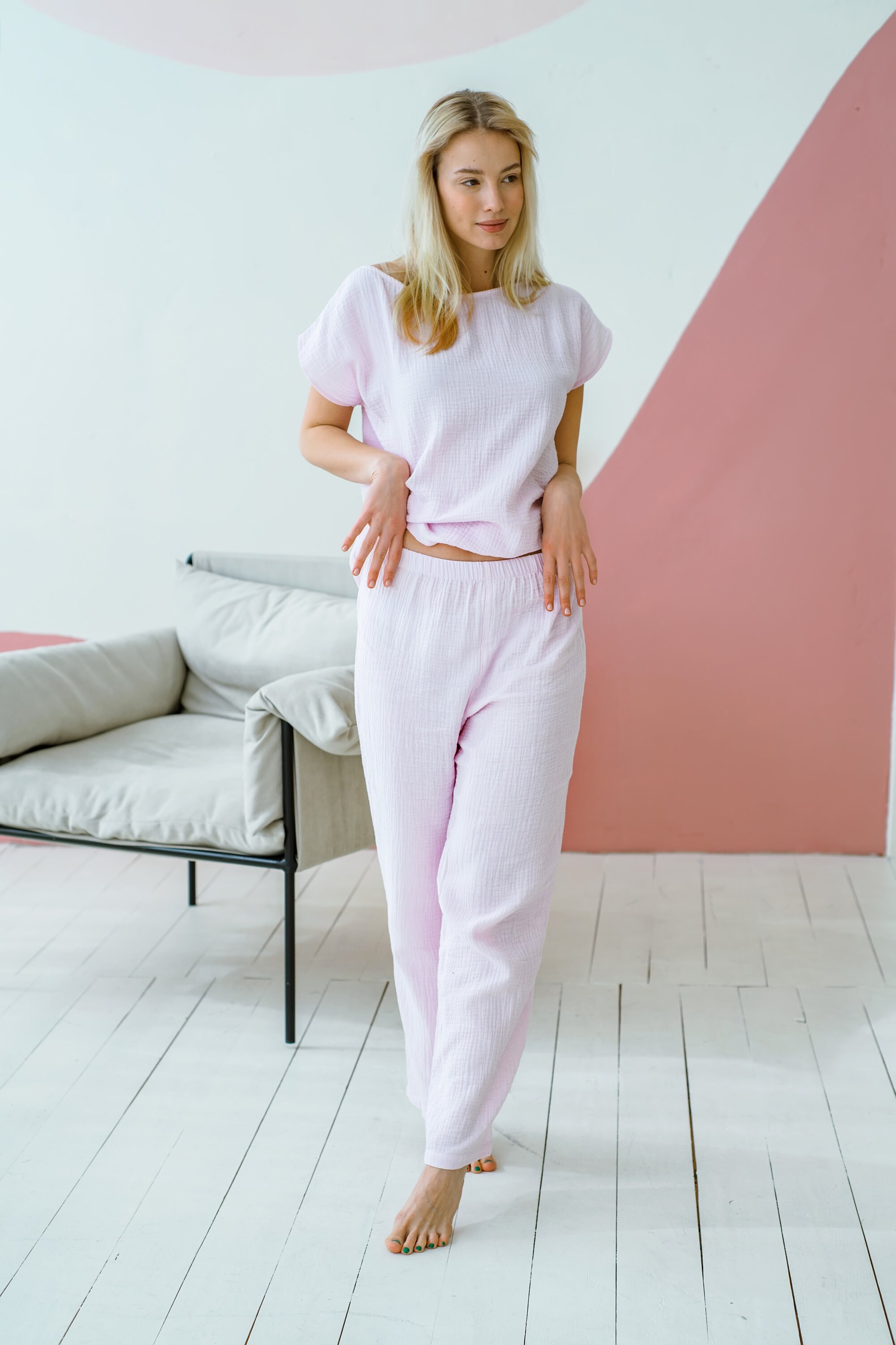 Natürliche Musselin Leinen Schlafkleidung Pyjama Hose und - Etsy.de