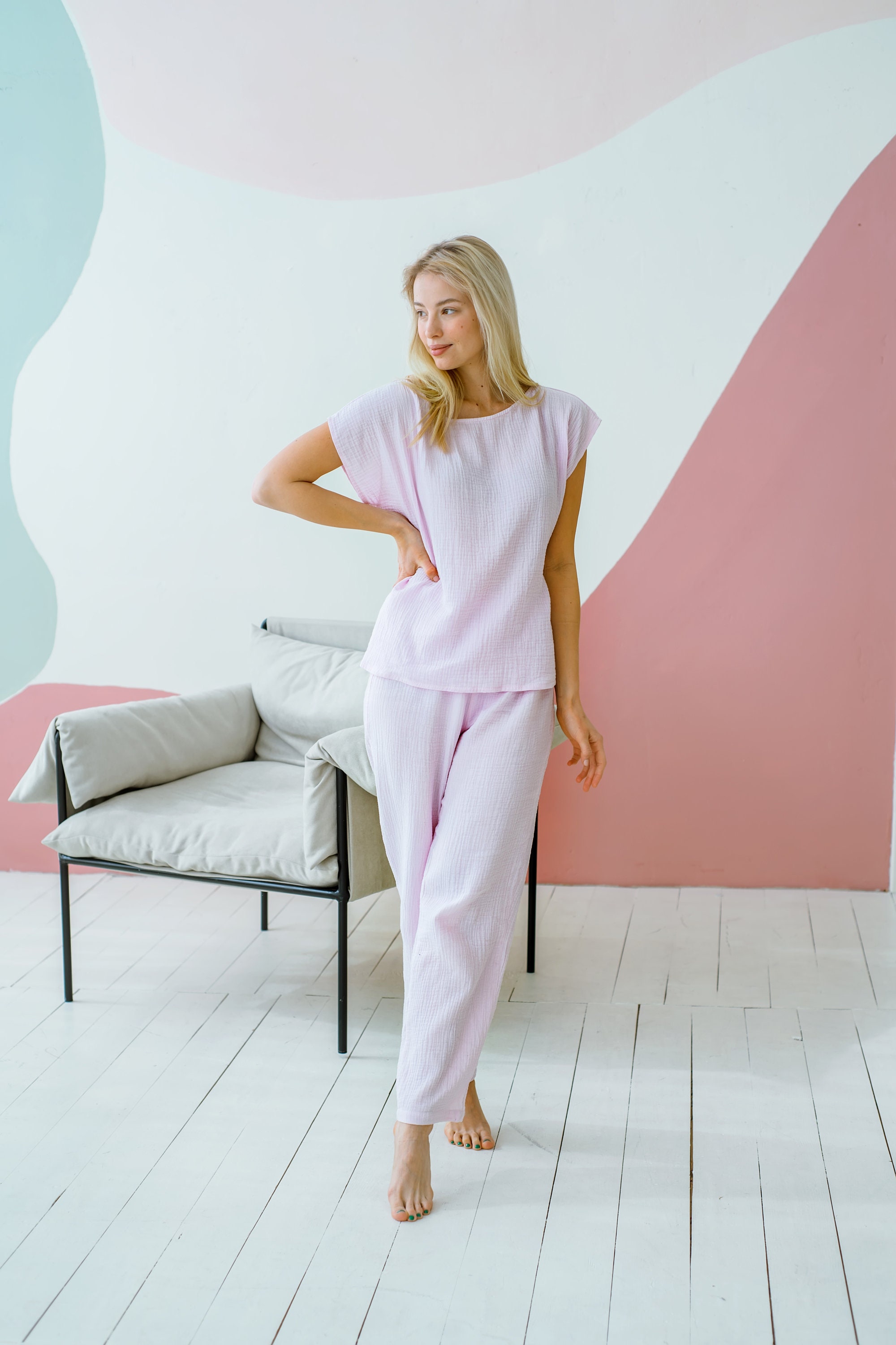 Natürliche Musselin Leinen Schlafkleidung Pyjama Hose und - Etsy.de