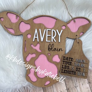 Cow Baby Announcement, Wooden Birth Stat Keepsake, Hanging Western ...