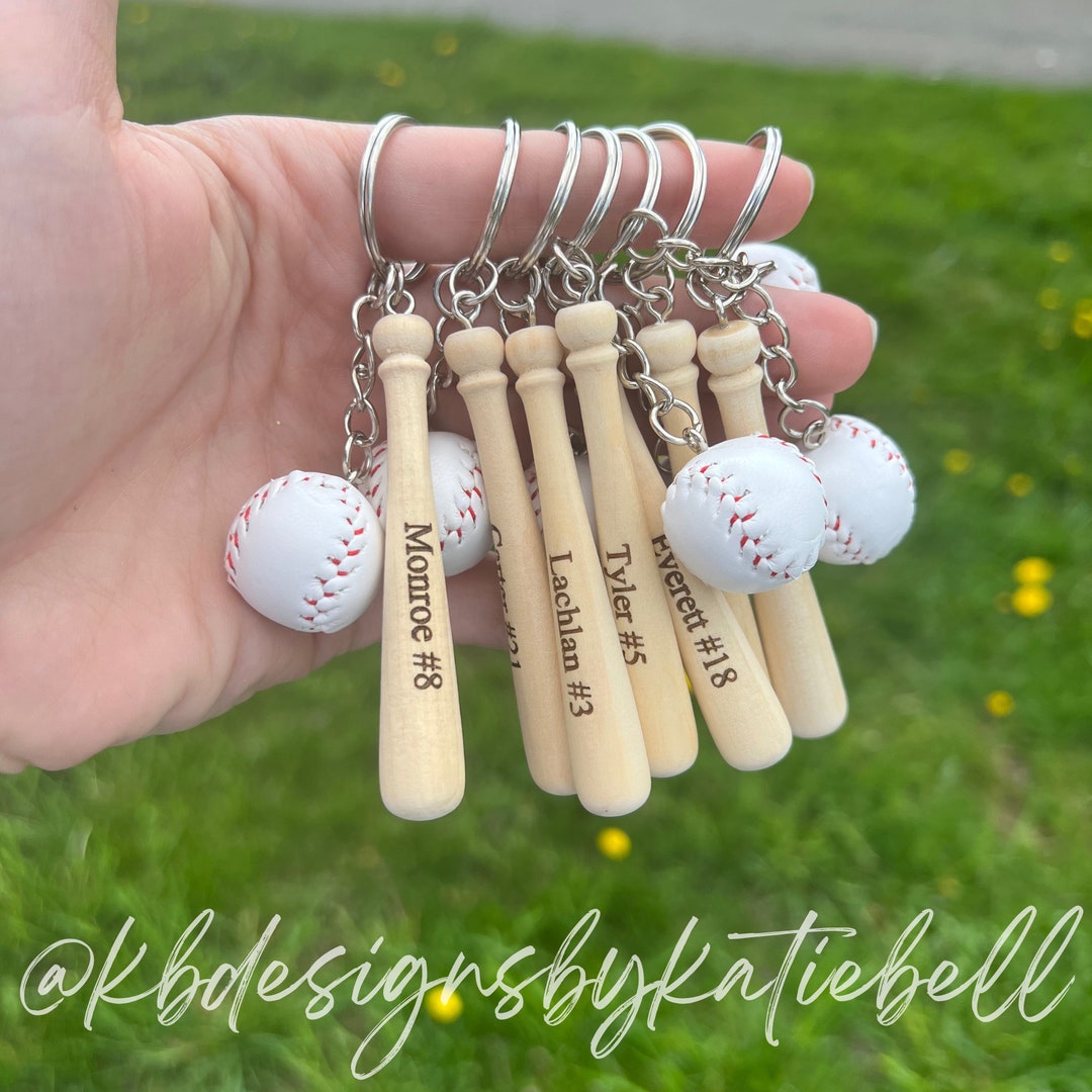 Personalized Baseball Keychain, Engraved Wooden Bat, Softball Keychain ...