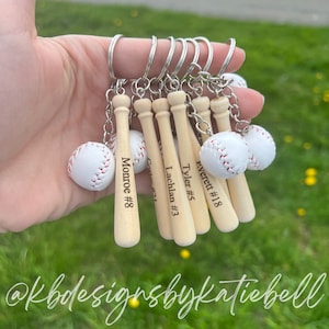 Personalized Baseball Keychain, Engraved Wooden Bat, Softball Keychain ...