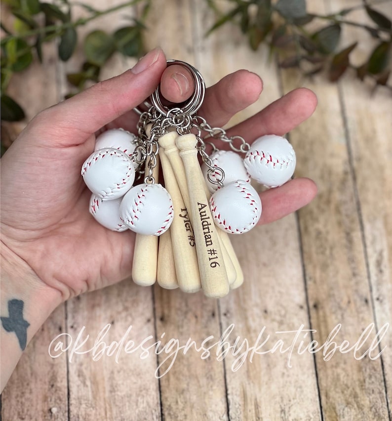 Personalized Baseball Keychain, Engraved Wooden Bat, Softball Keychain ...