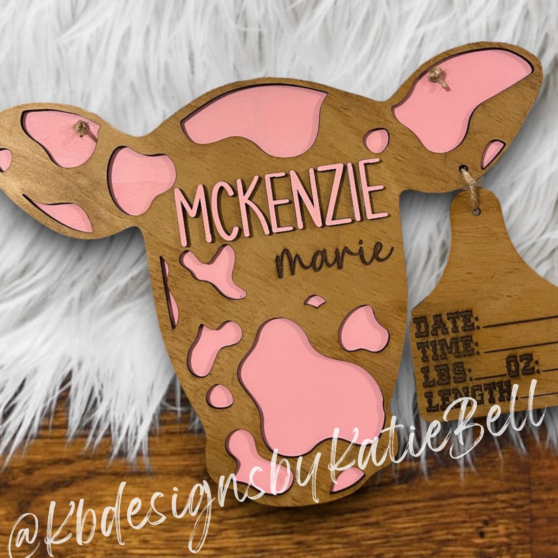 Cow Baby Announcement, Wooden Birth Stat Keepsake, Hanging Western ...