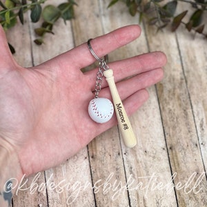 Personalized Baseball Keychain, Engraved Wooden Bat, Softball Keychain ...
