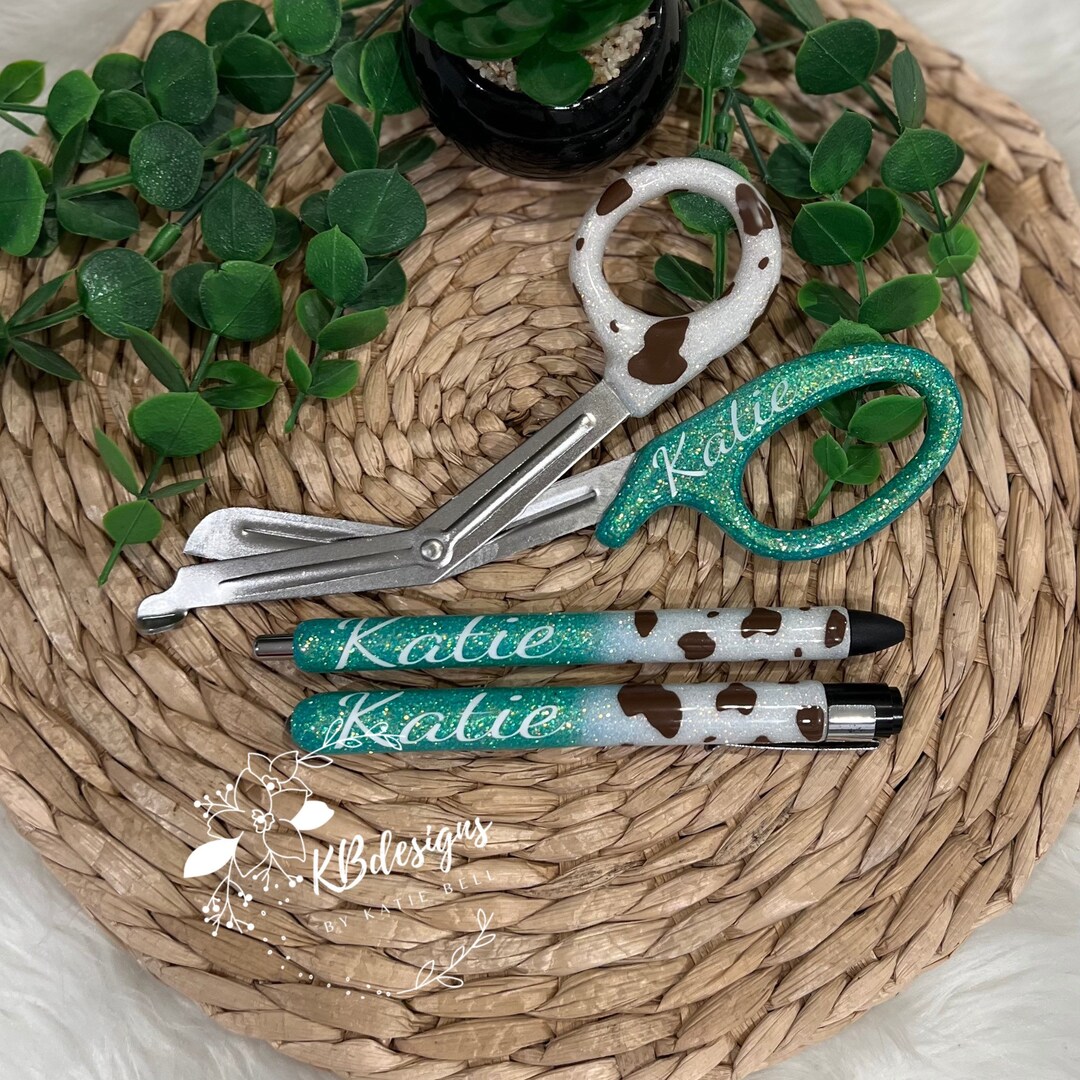 Turquoise/cow Print Medical Set, Personalized Shears, Personalized ...