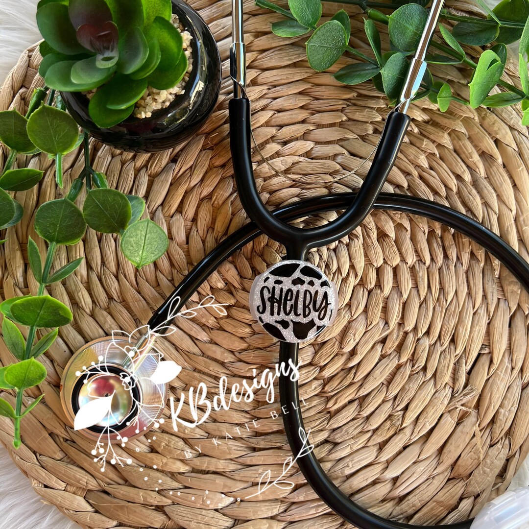 Personalized Cow Print Stethoscope ID Tag, Glitter Stethoscope Tag, ID ...