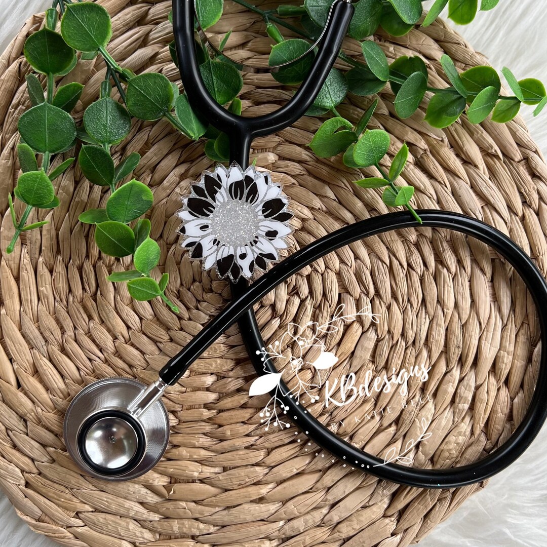 Cow Print Stethoscope ID Tag, Cow Sunflower ID Tag, Glitter Stethoscope ...