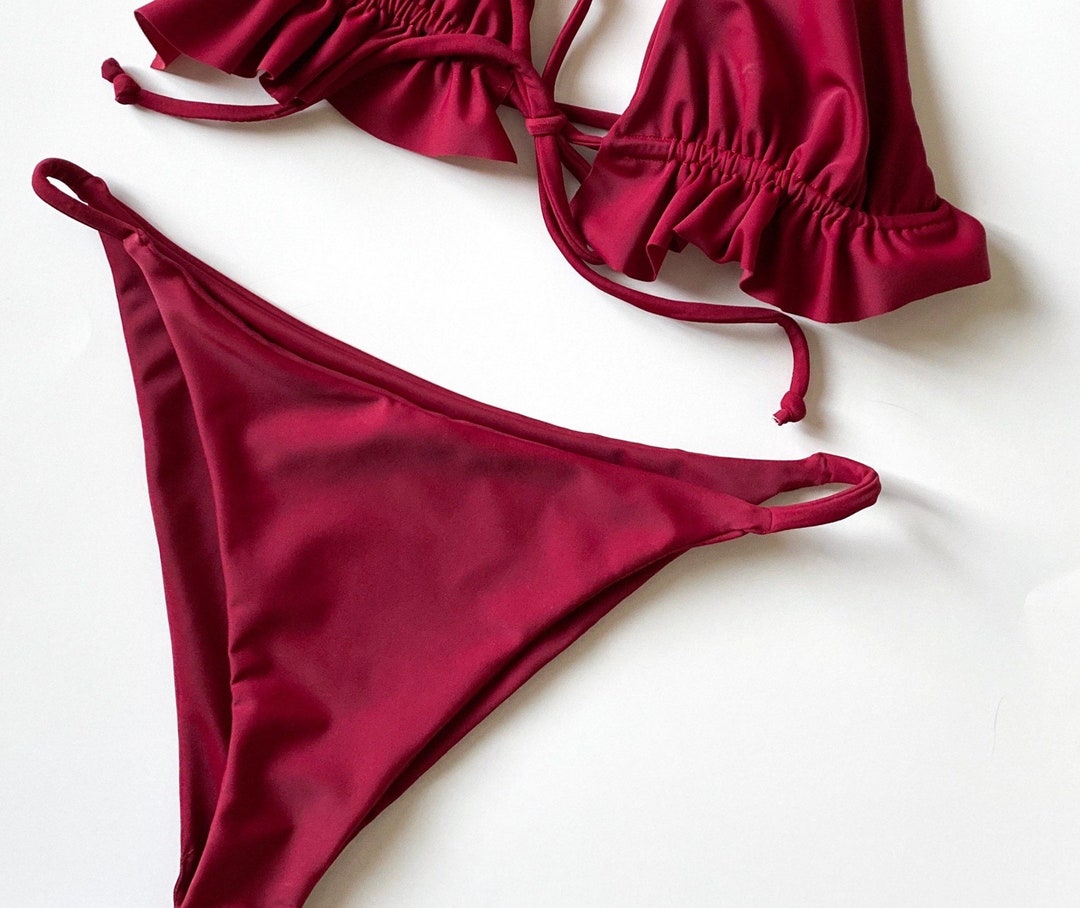 Red String Bikini Bottoms / Maroon Bikini / Bikini Set / String Bikini ...