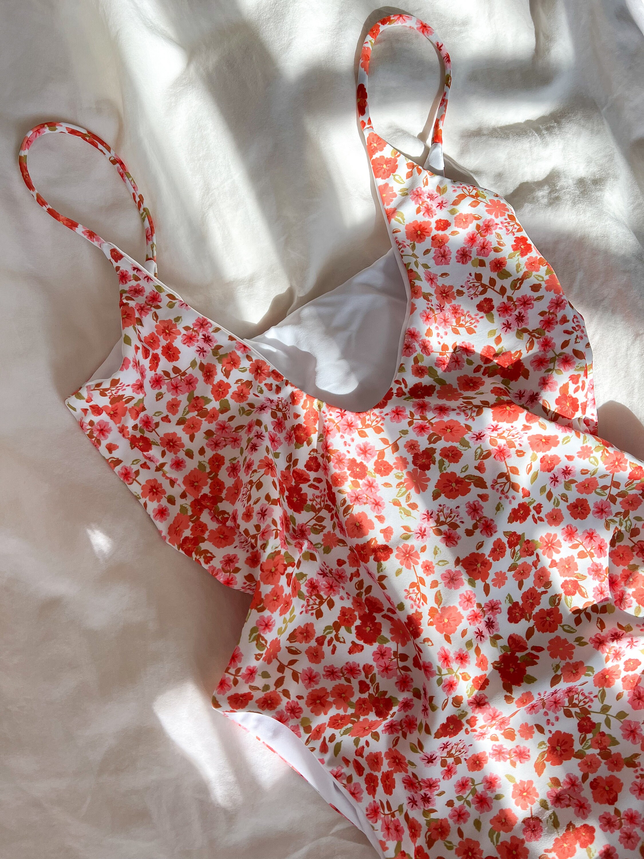 Orange & White Floral One Piece Swimsuit / Women's One Piece Swimsuit ...