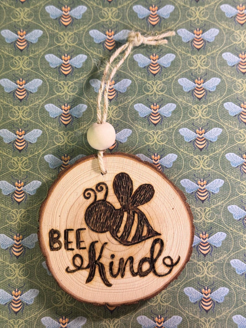 Bee Kind Rustic Wood-burned Ornament - Etsy