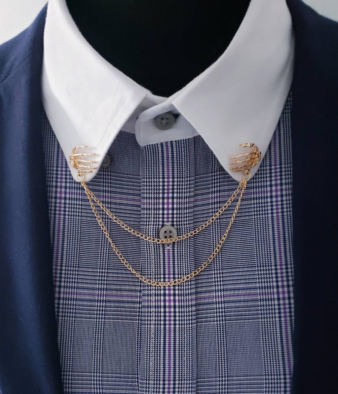 Skeleton Hands Collar Chains Gold Collar Pins Skeleton Hands Double ...