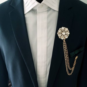 Elegant Crystal Lapel Pin Badge With Gold Chains Brooch Pin - Etsy