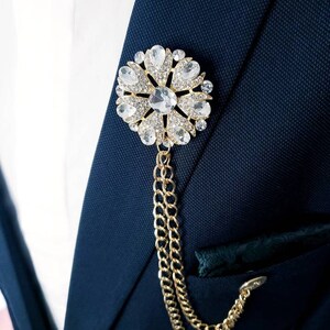 Elegant Crystal Lapel Pin Badge With Gold Chains Brooch Pin - Etsy
