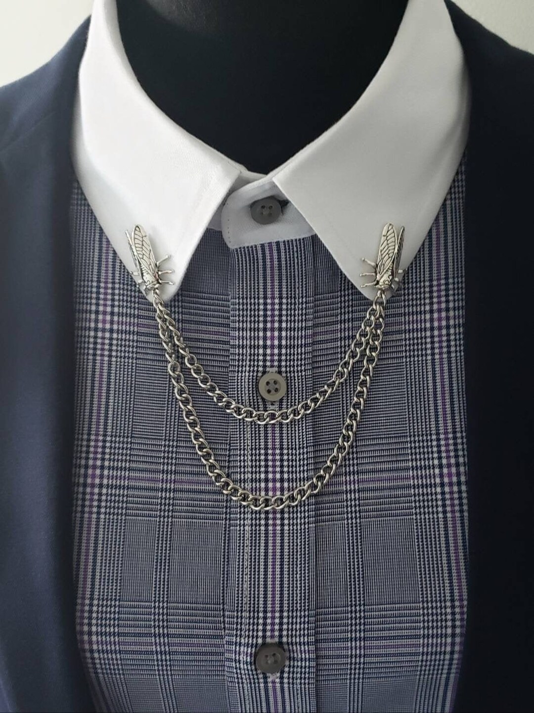 Cicada Double Collar Pins Collar Chain Silver & Multi-colored Chains ...