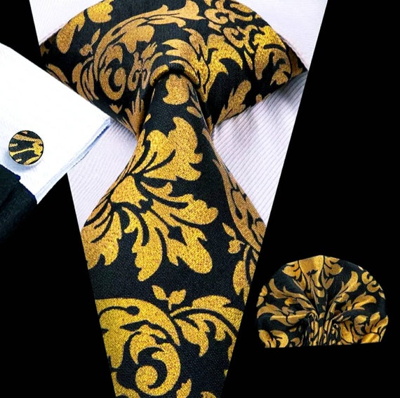 Men's Silk Necktie and Pocket Square with Woven Cufflink | Etsy