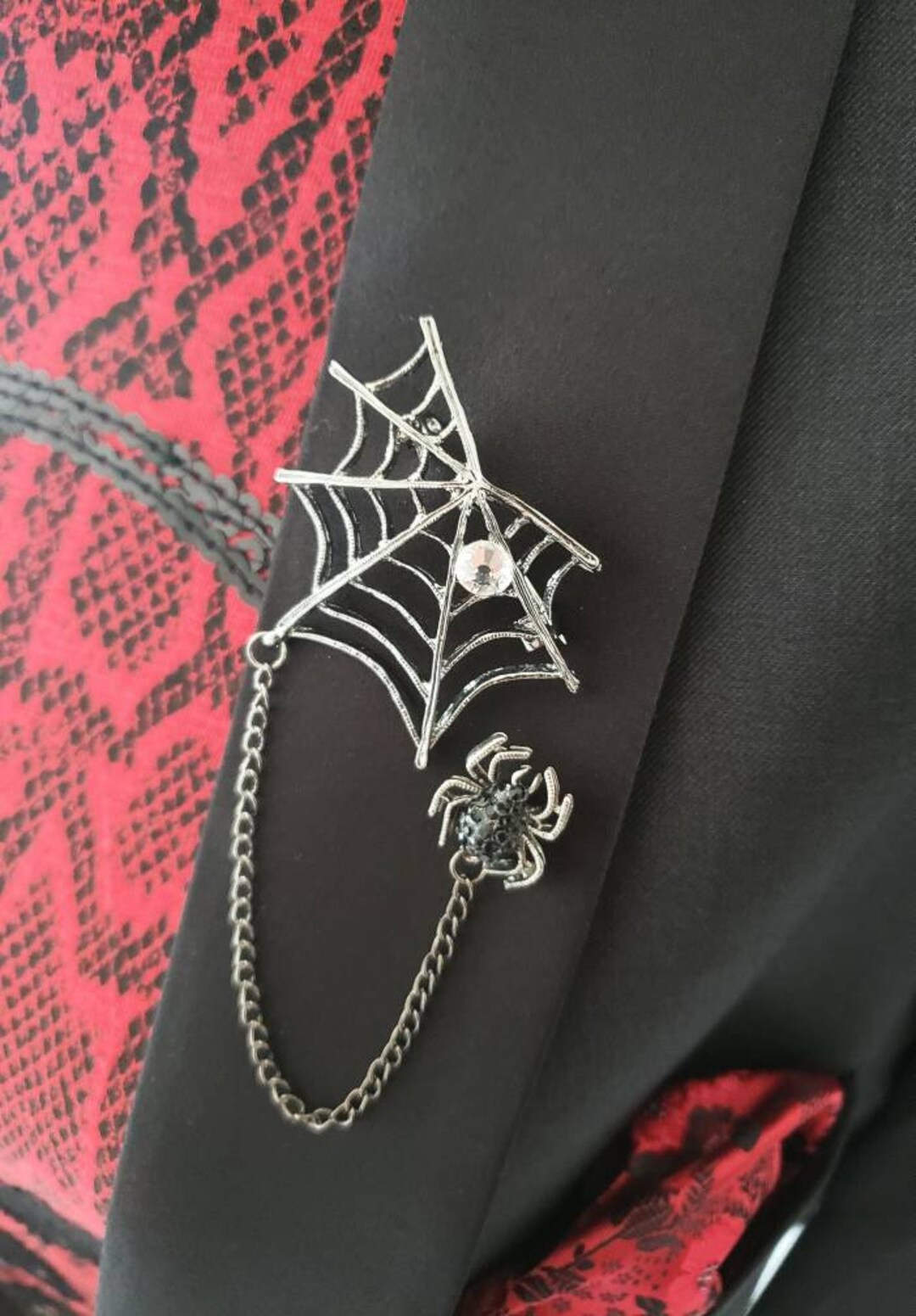 Spider and Web Lapel Pin Crystal Brooch for Suits - Etsy