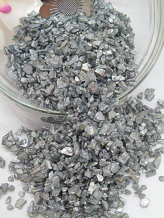 Crushed Glass Silver Holographic Sparkle Glass Chips Mirror - Etsy