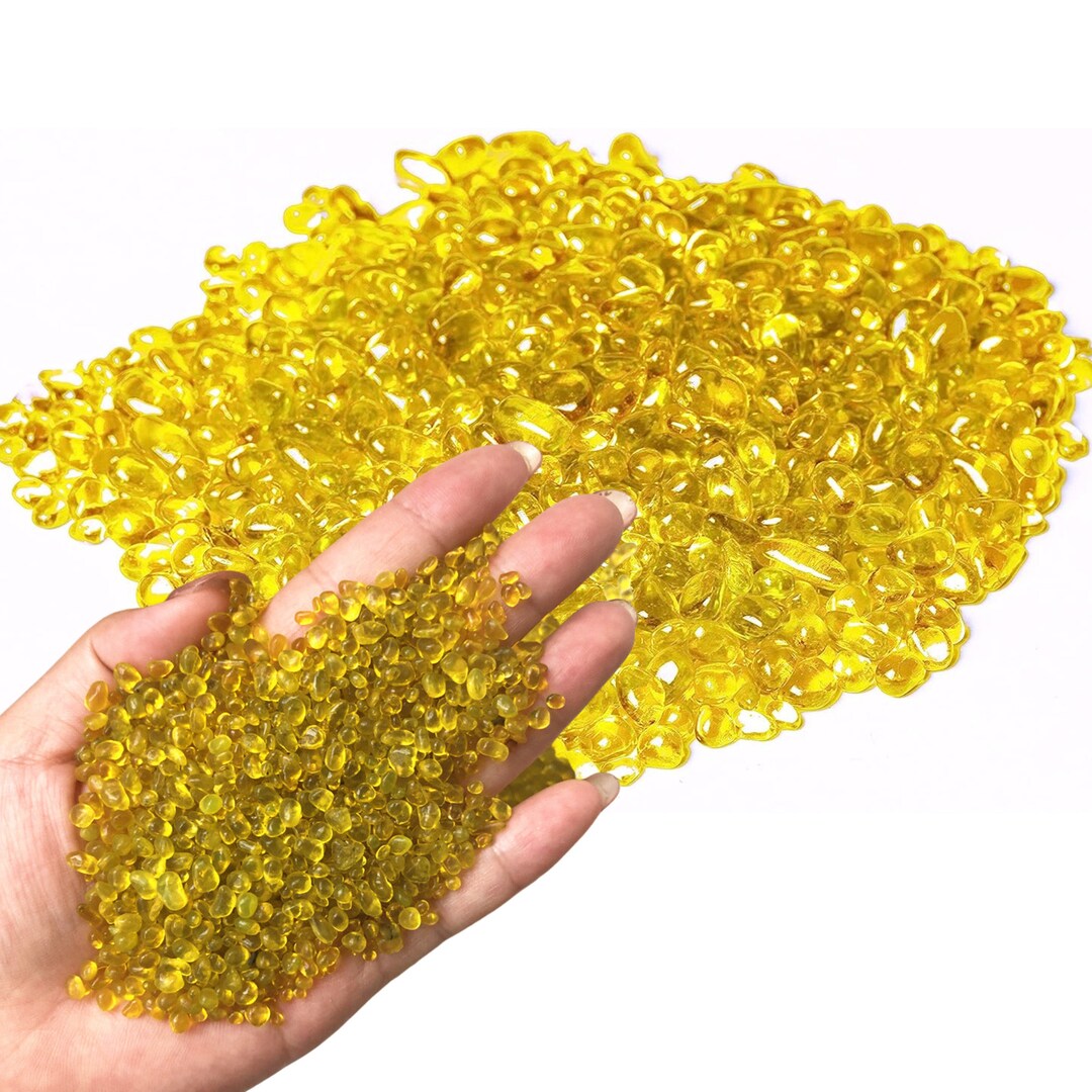 Glass Pebbles, Yellow, Glass Gravel, Transparent Bubble Stone, Faux ...