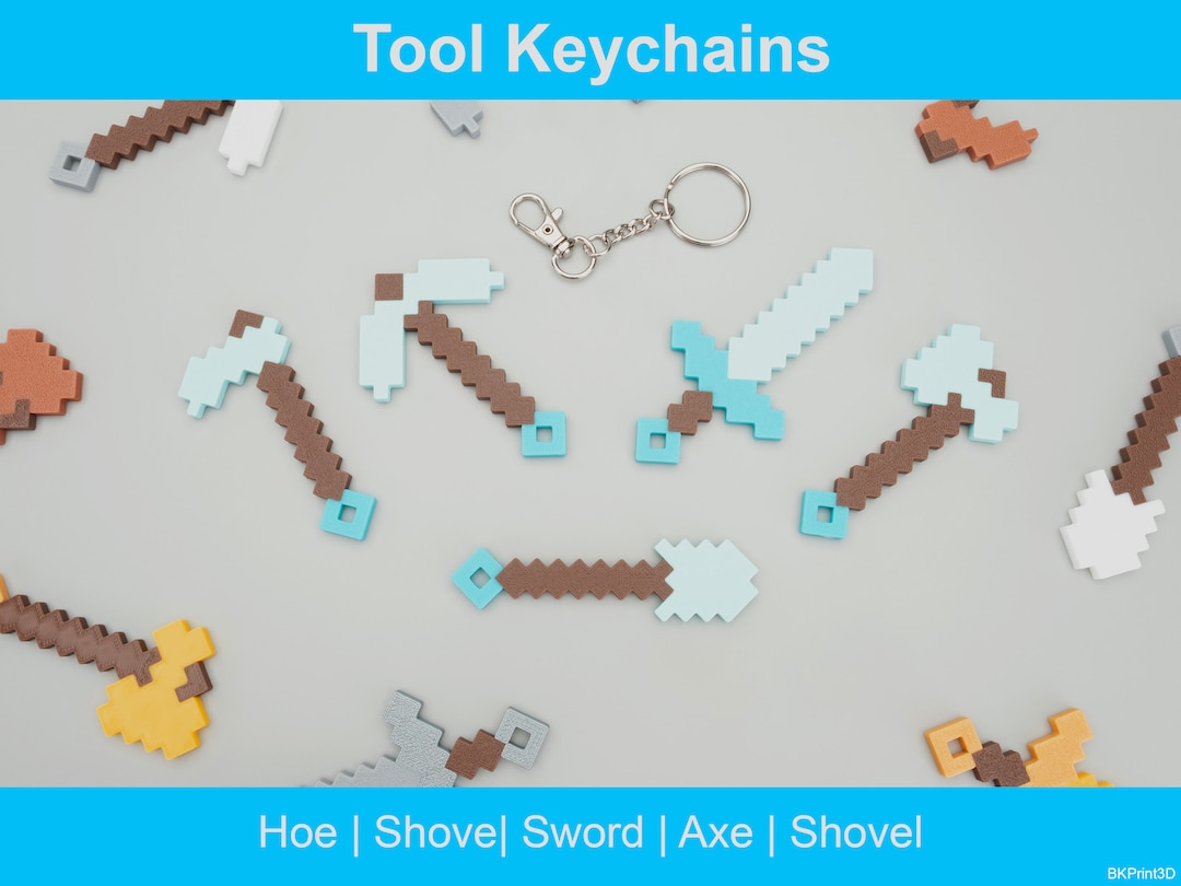 Diamond Tool Minecraft Keychain | Pickaxe | Sword | Axe | Shovel | Hoe ...