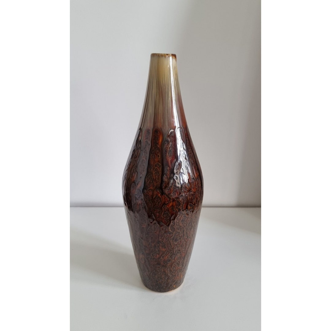Retro Brown & Beige Drip Glaze Pottery Vase - Etsy