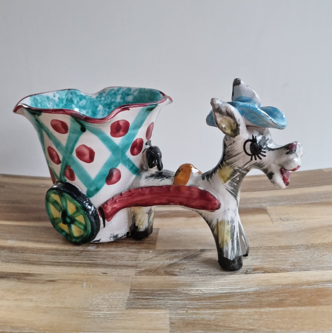 Vintage Italian Majolica Donkey & Cart Ceramic Planter - Etsy