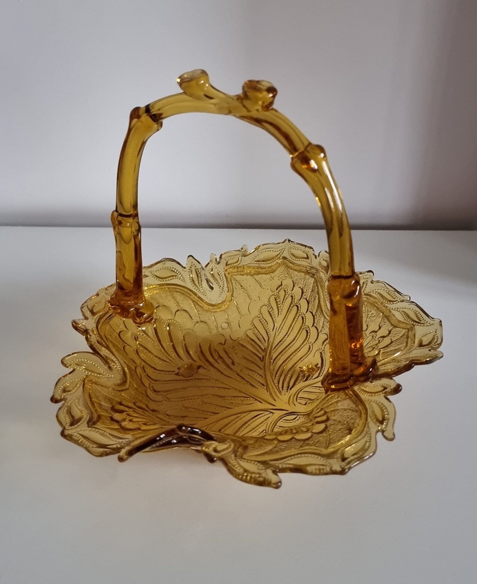 Vintage Amber Pressed Glass Basket - Etsy UK