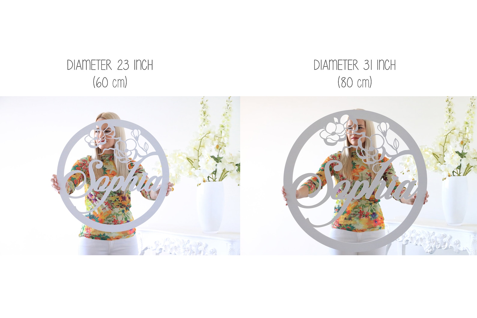 Circle Wedding Name Sign Round, Floral Name Sign for Wedding With Date ...