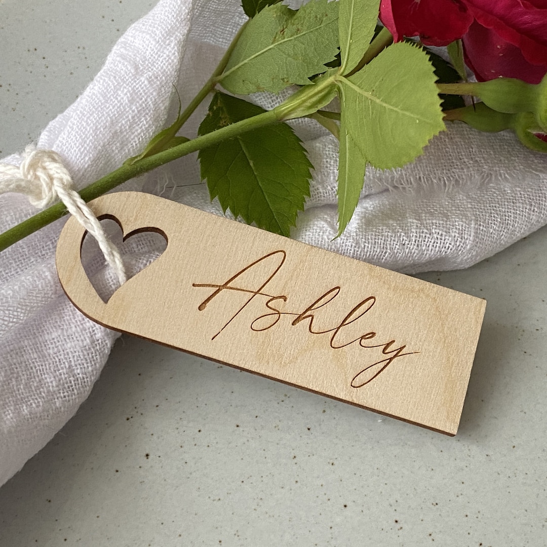 Wooden Table Name Cards, Arch Name Tags With Heart, Wood Gift Tag ...