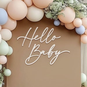 Hello Baby Shower Sign for Backdrop Decoration, Wooden Gender Reveal ...