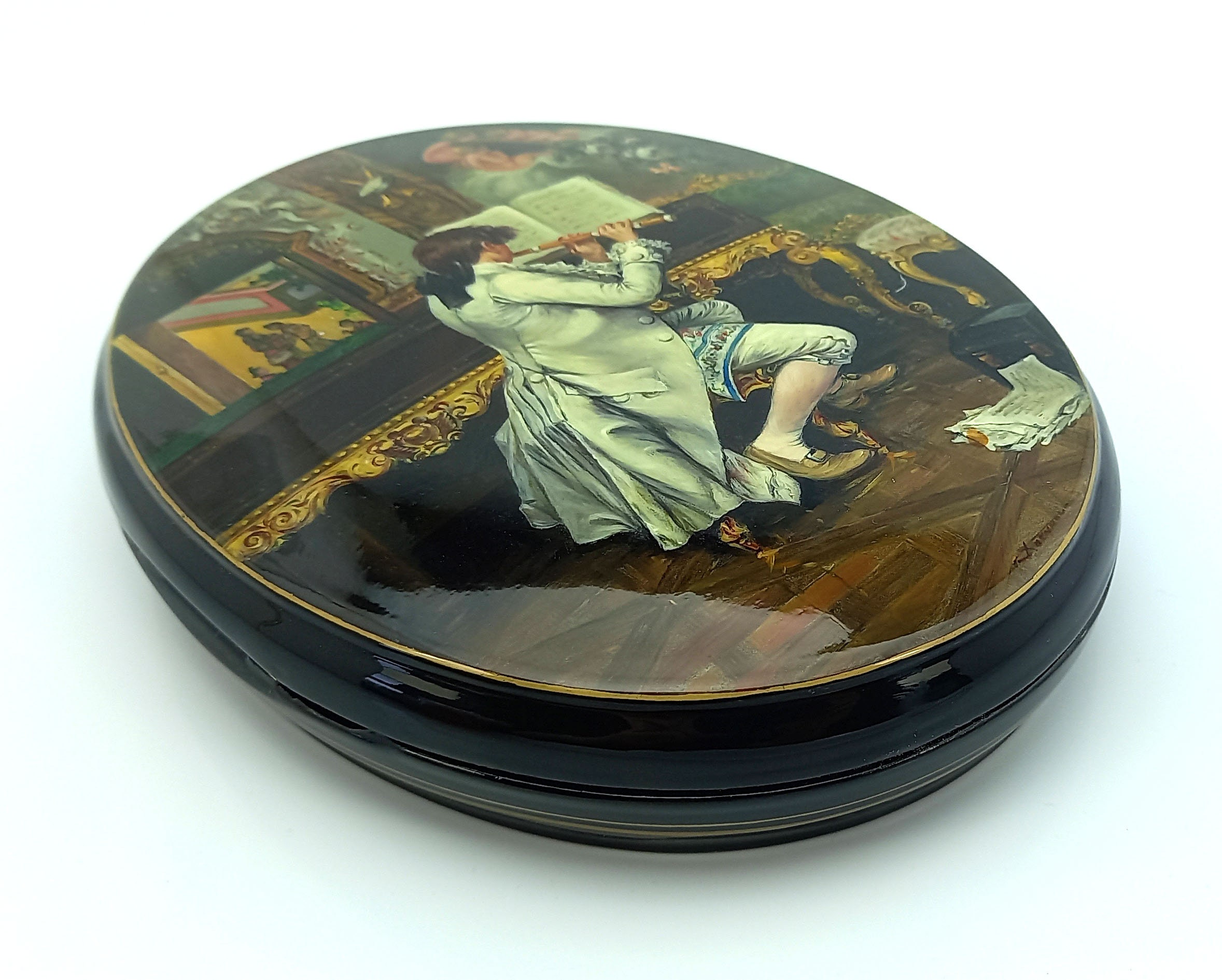 Russian Lacquer Box Fedoskino, Large Oval Lacquer Miniature Musician ...