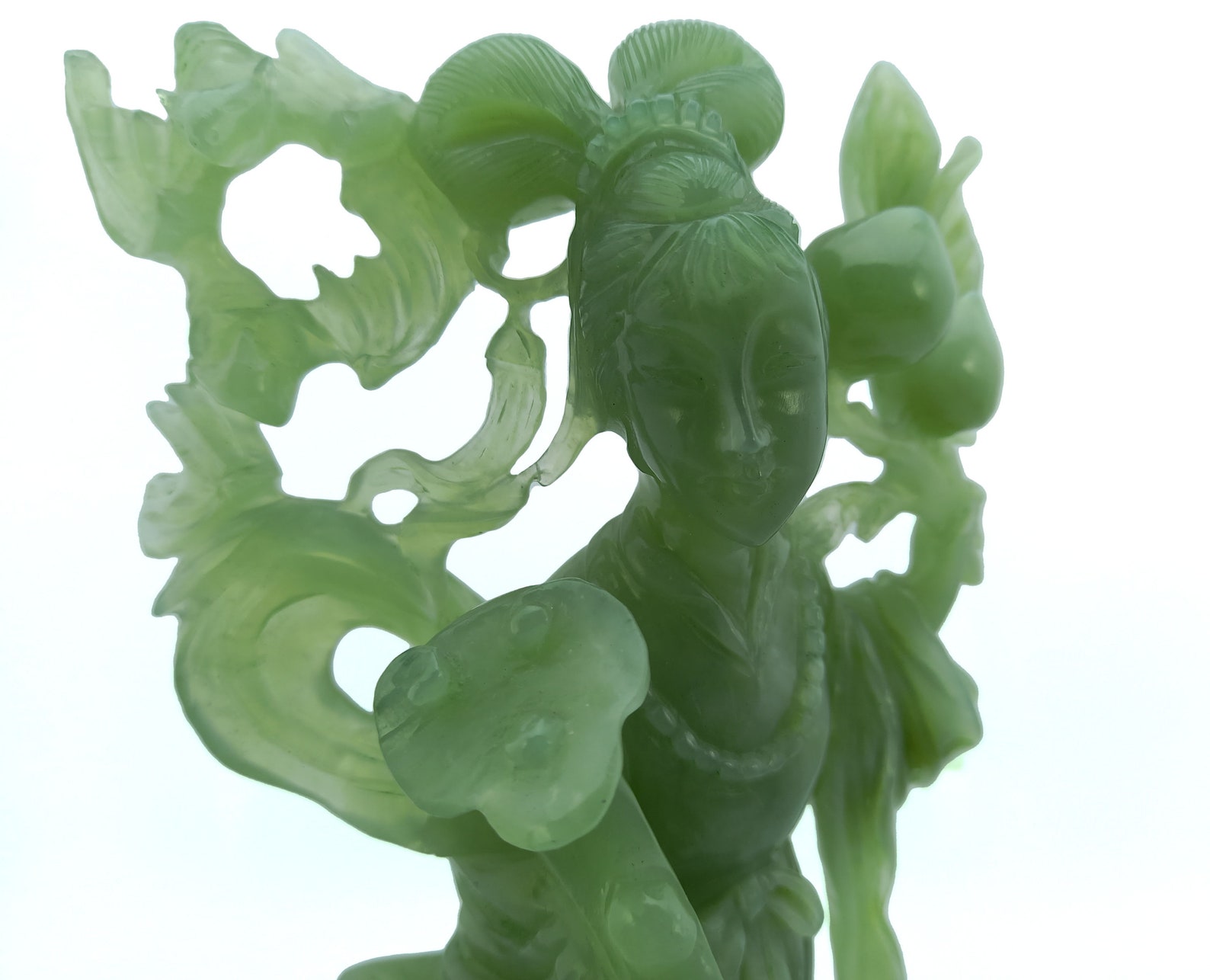 Jade Guan Yin Vintage Unusual Statue Large Chinese Hand Carved Green ...