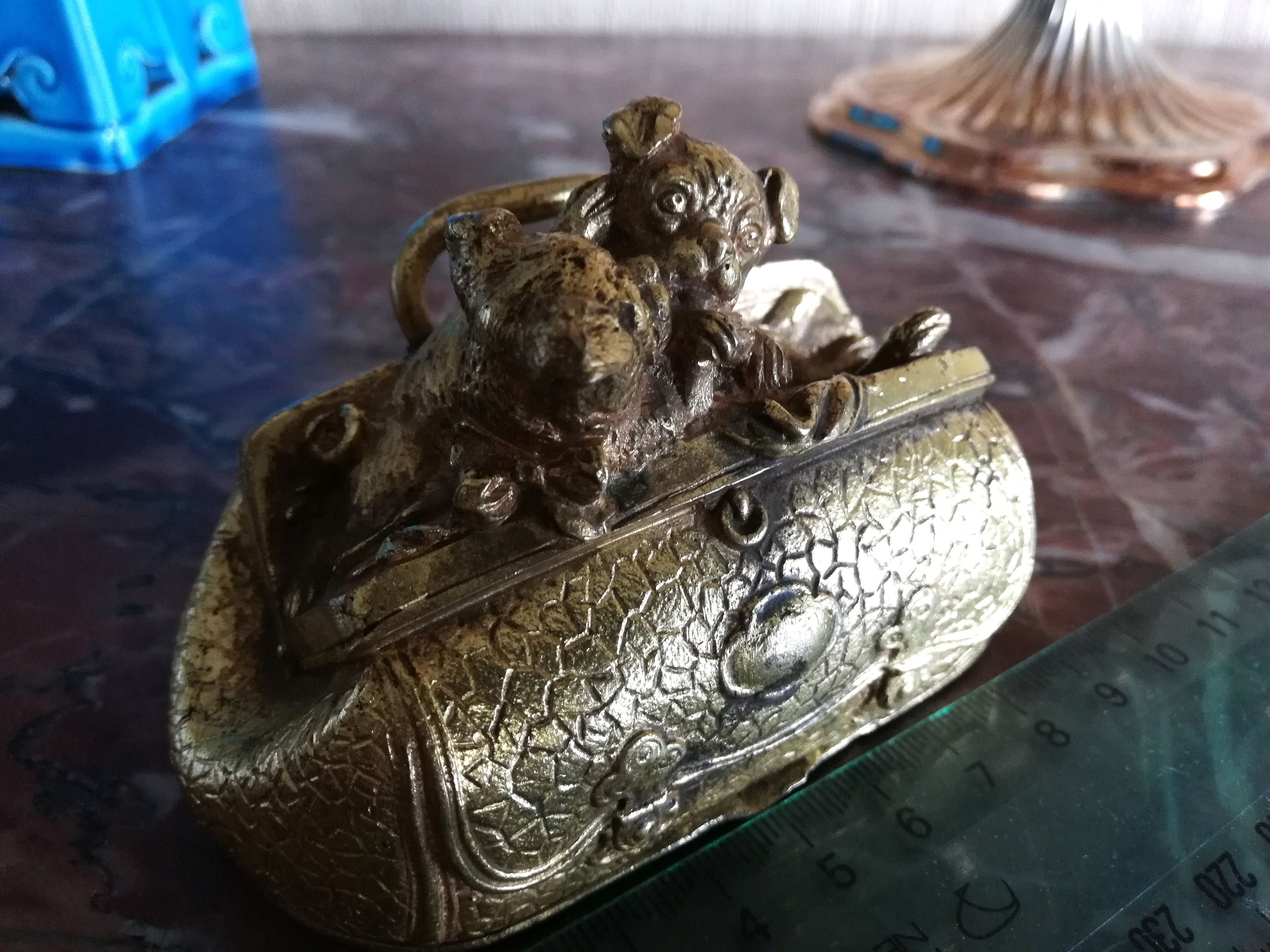 Antique Double Stamp Holder Box Bronze French Bulldog End 19 - Etsy