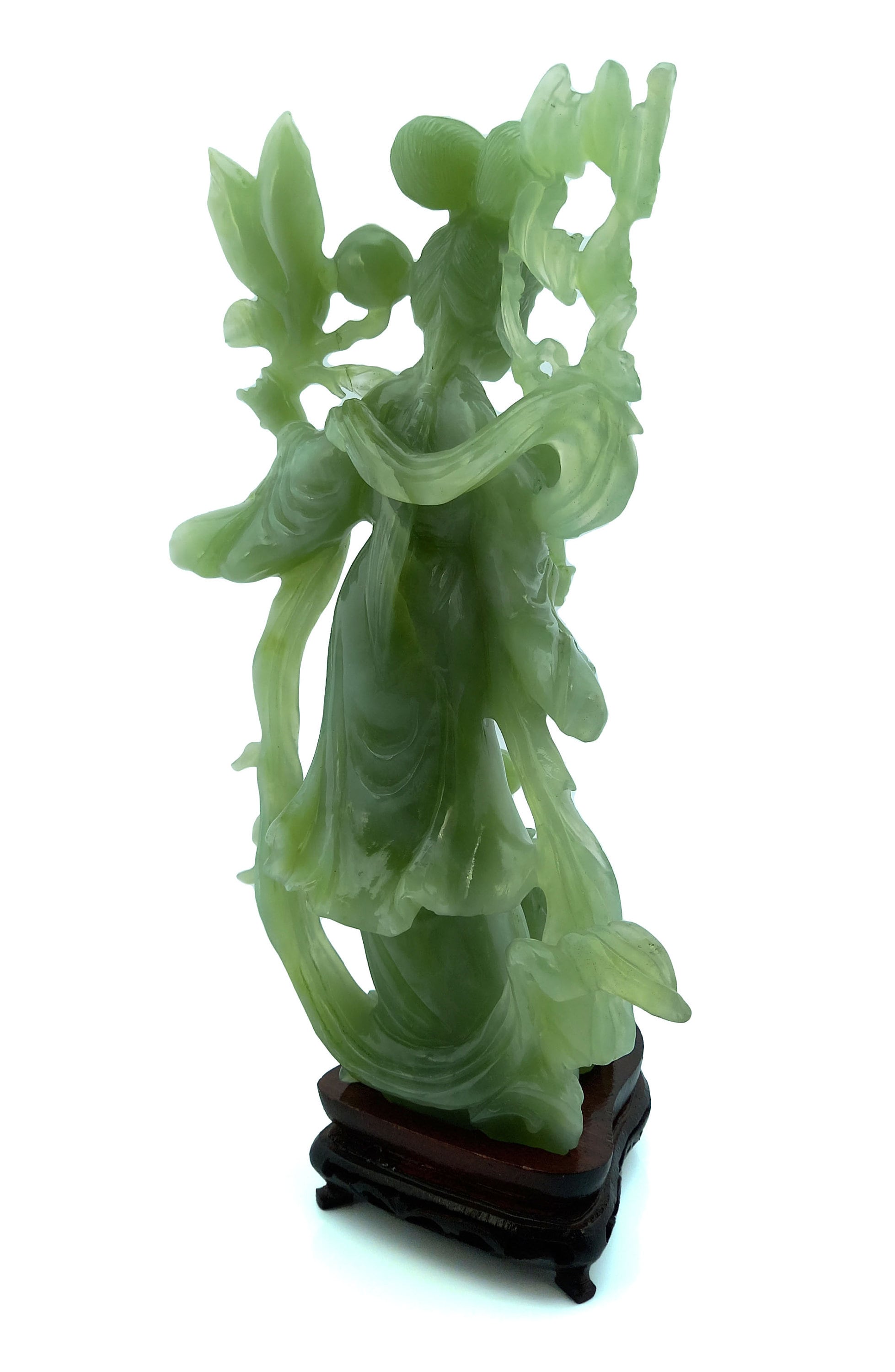 Jade Guan Yin Vintage Unusual Statue Large Chinese Hand Carved Green ...
