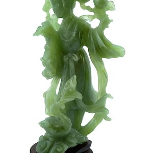Jade Guan Yin Vintage Unusual Statue Large Chinese Hand Carved Green ...