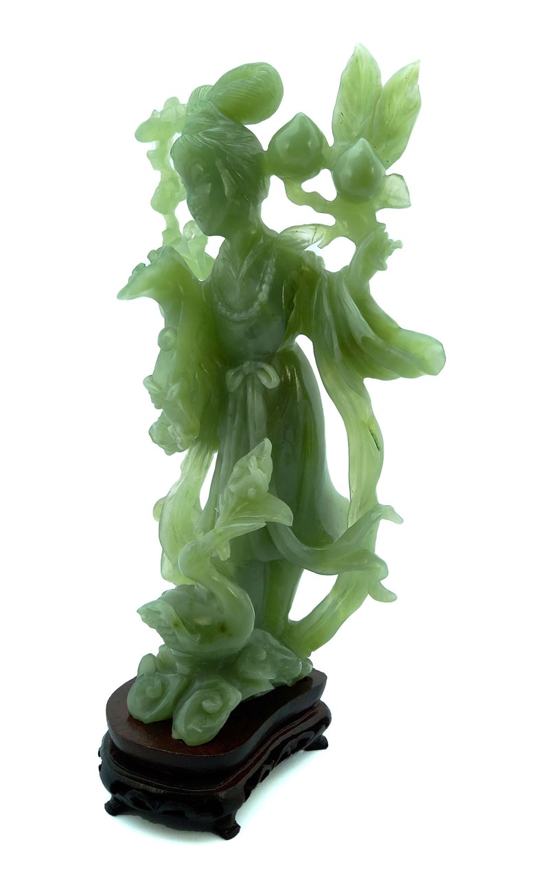 Jade Guan Yin Vintage Unusual Statue Large Chinese Hand Carved Green ...