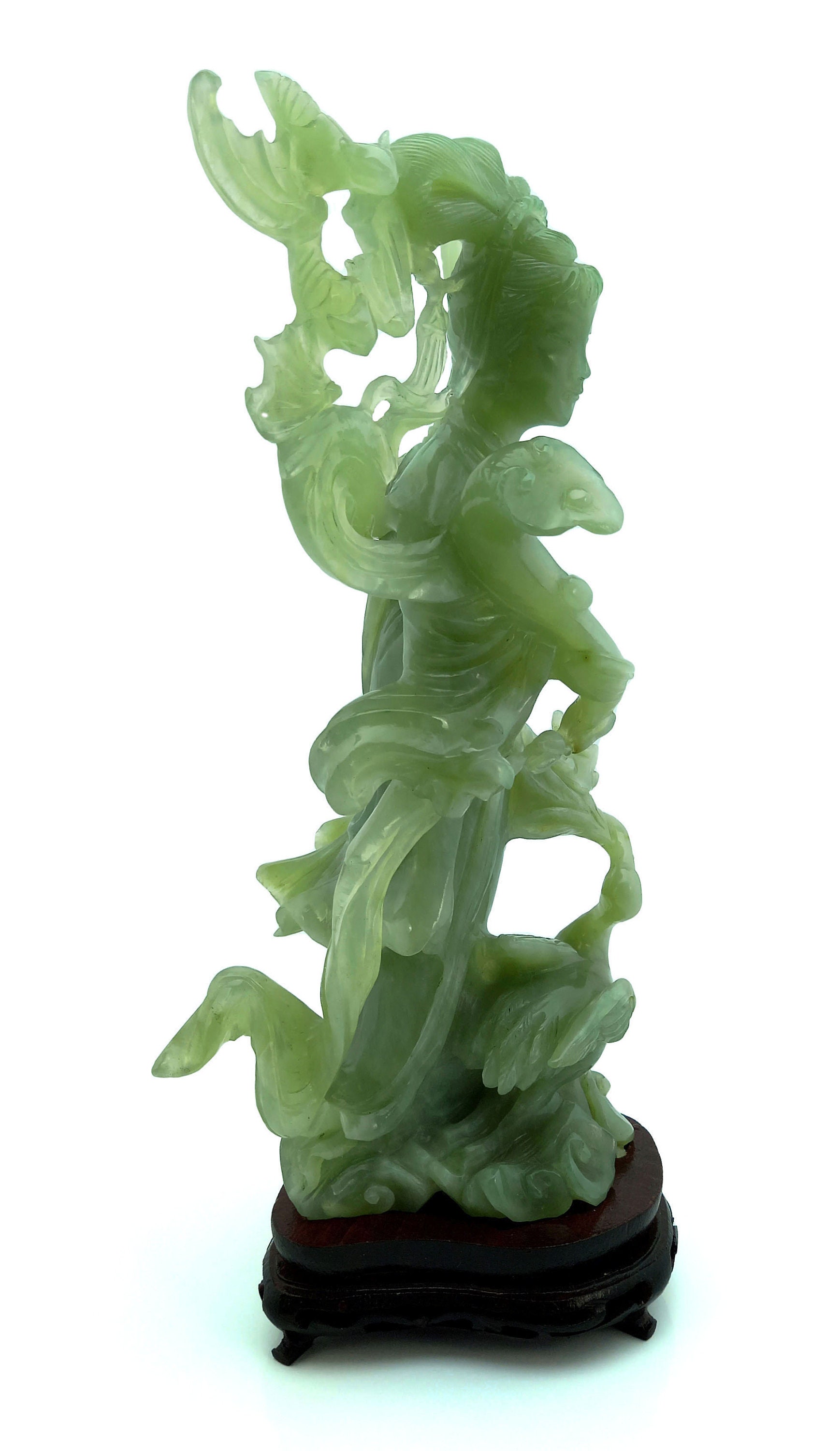 Jade Guan Yin Vintage Unusual Statue Large Chinese Hand Carved Green ...