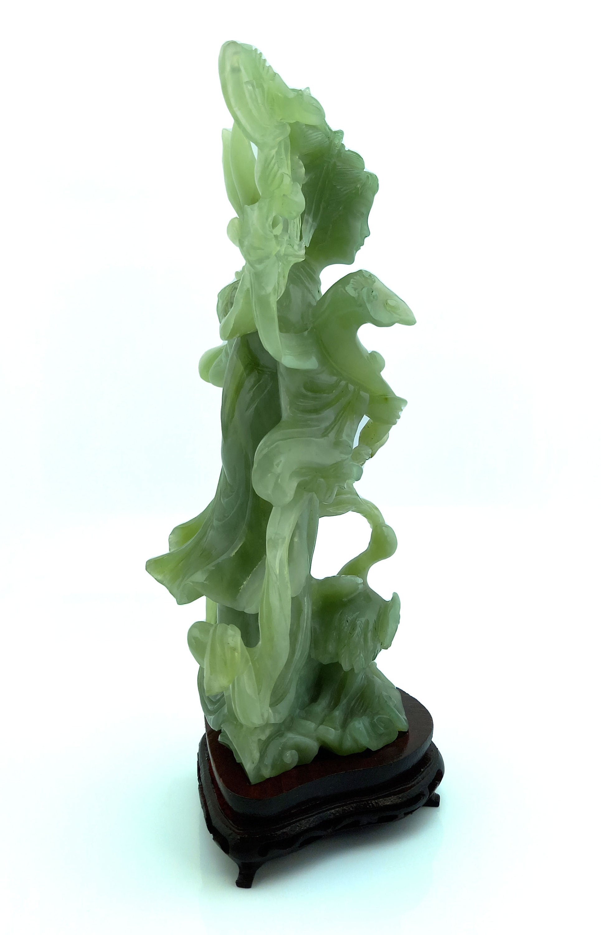 Jade Guan Yin Vintage Unusual Statue Large Chinese Hand Carved Green ...