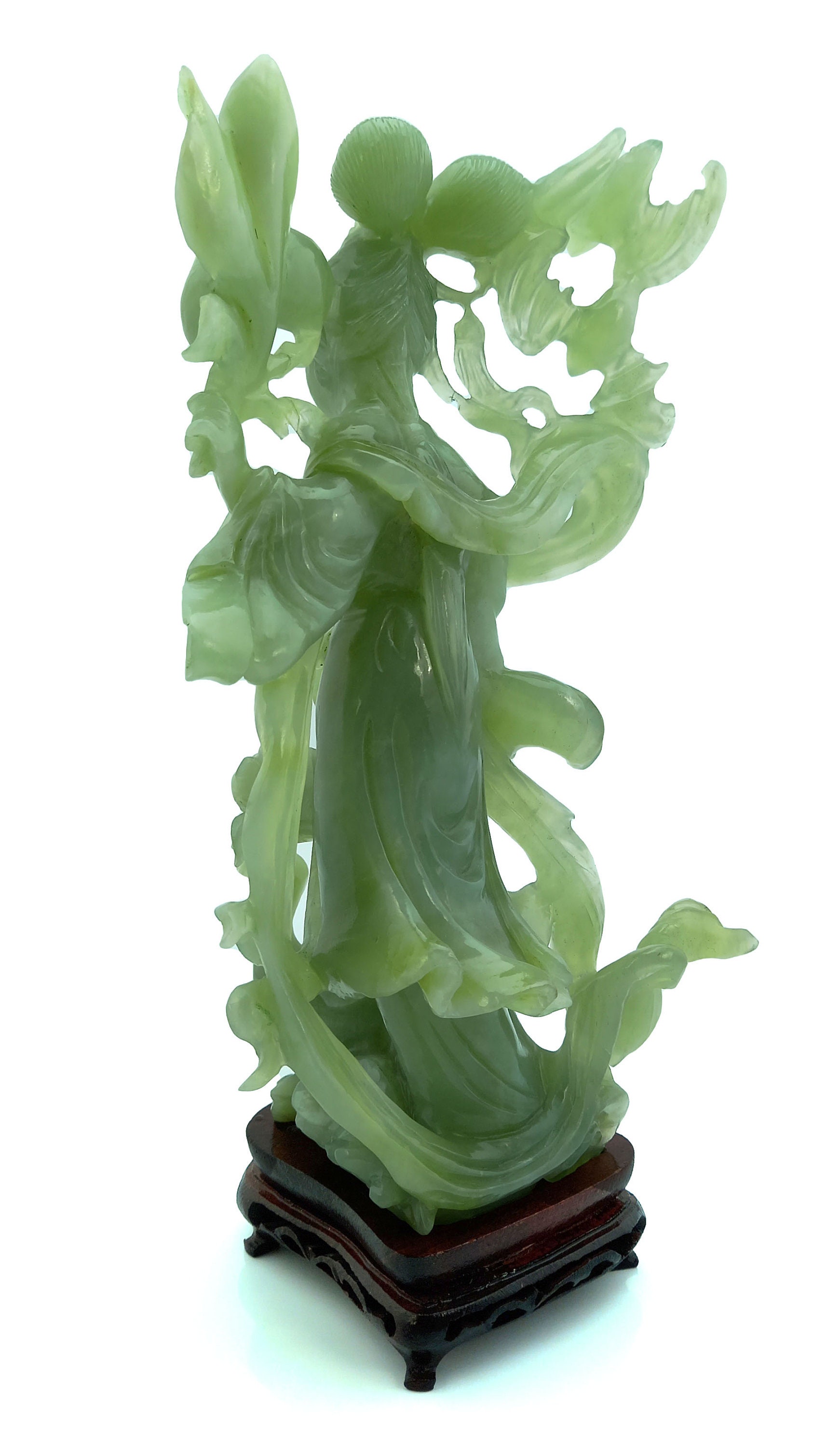 Jade Guan Yin Vintage Unusual Statue Large Chinese Hand Carved Green ...