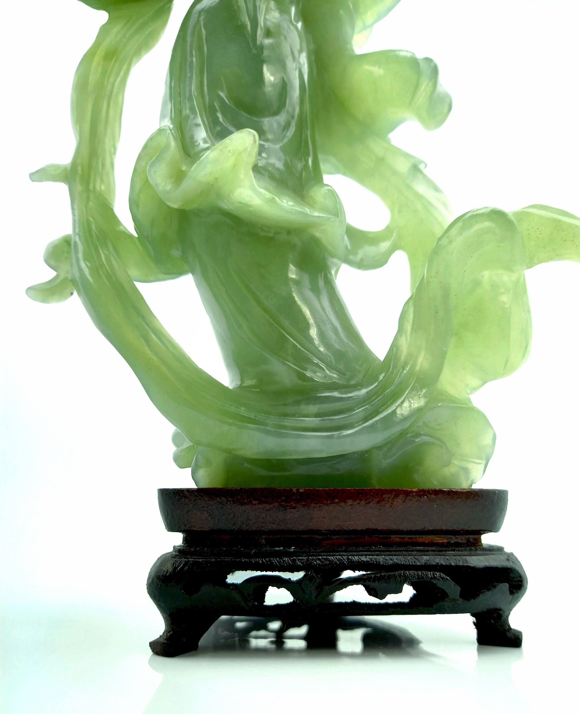 Jade Guan Yin Vintage Unusual Statue Large Chinese Hand Carved Green ...