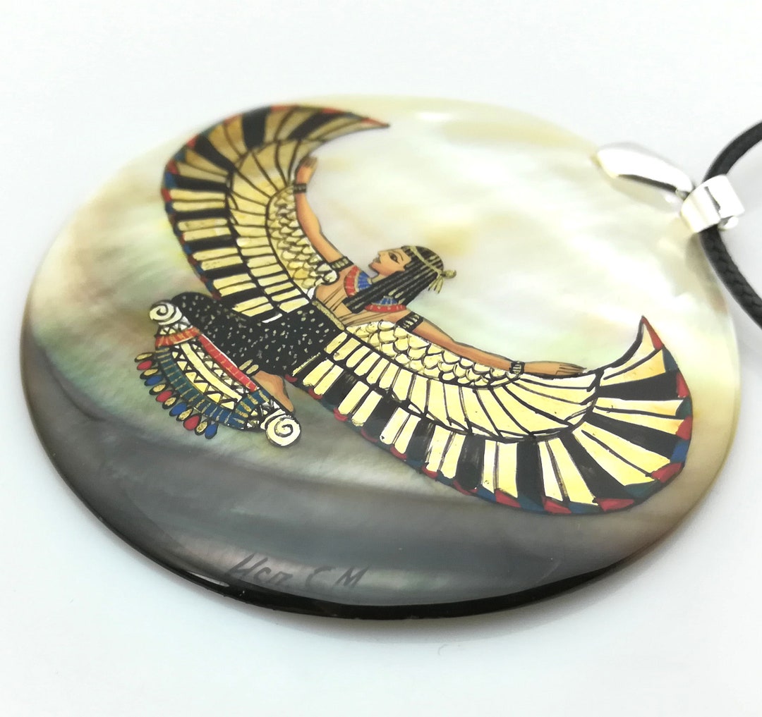 Mother of Pearl Handmade Necklace Isis, Hand Painted Necklace Pendant ...