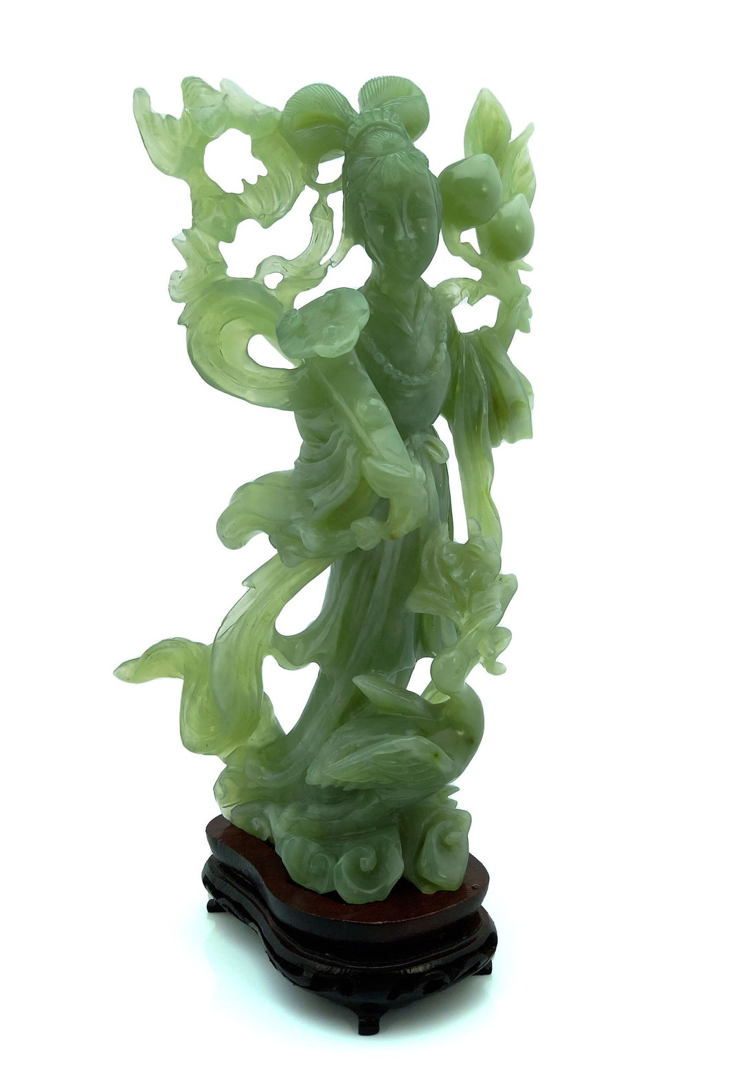 Jade Guan Yin Vintage Unusual Statue Large Chinese Hand Carved Green ...