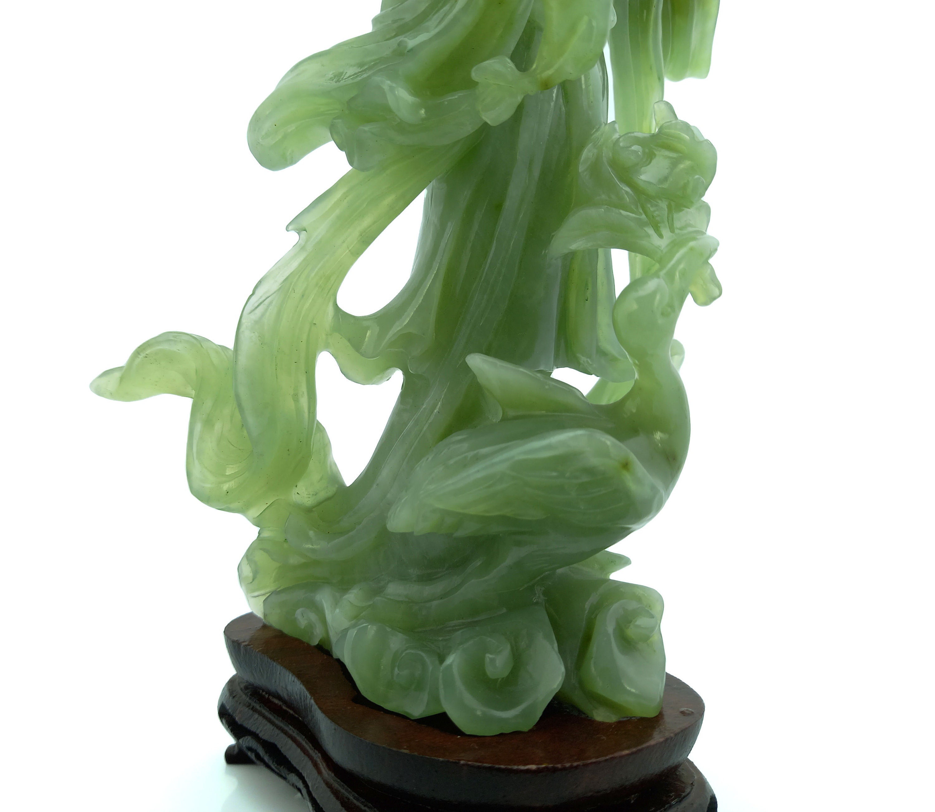 Jade Guan Yin Vintage Unusual Statue Large Chinese Hand Carved Green ...