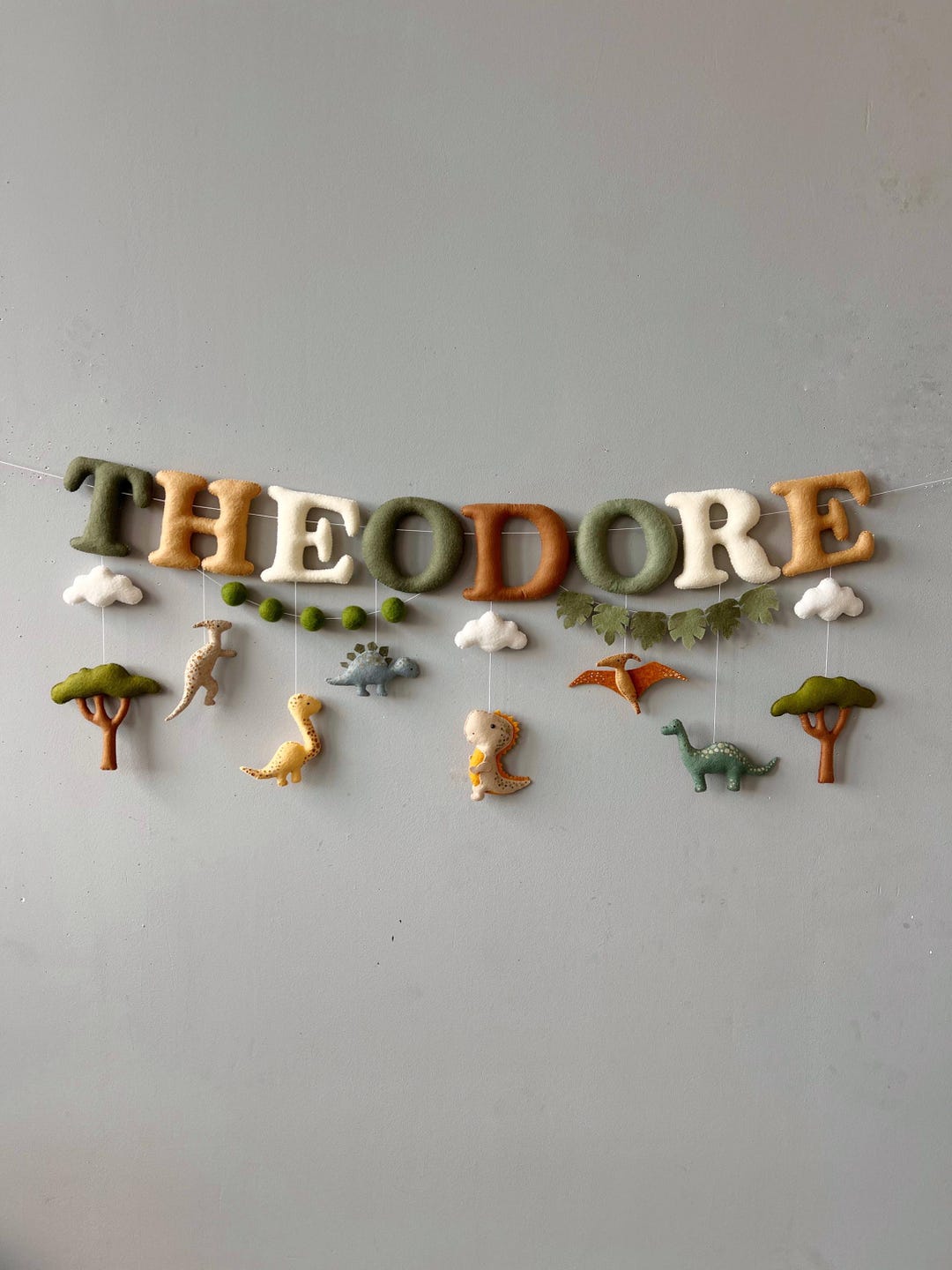 Custom Felt Name Banner – Dinosaur Nursery Decor – Personalized Baby ...