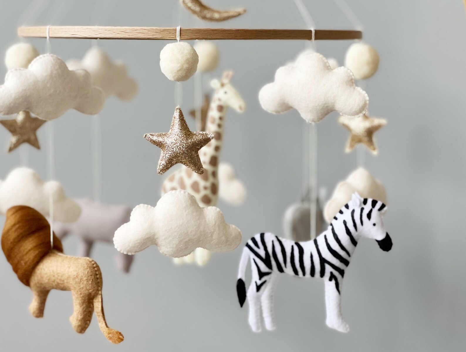 Baby Mobile Neutral Animals Africa Nursery Mobile Felt Africa Safari ...