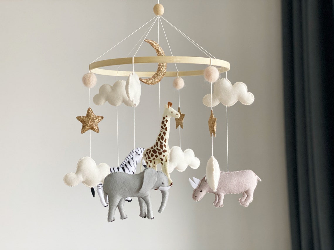Baby mobile neutral animals Africa nursery mobile felt Africa | Etsy