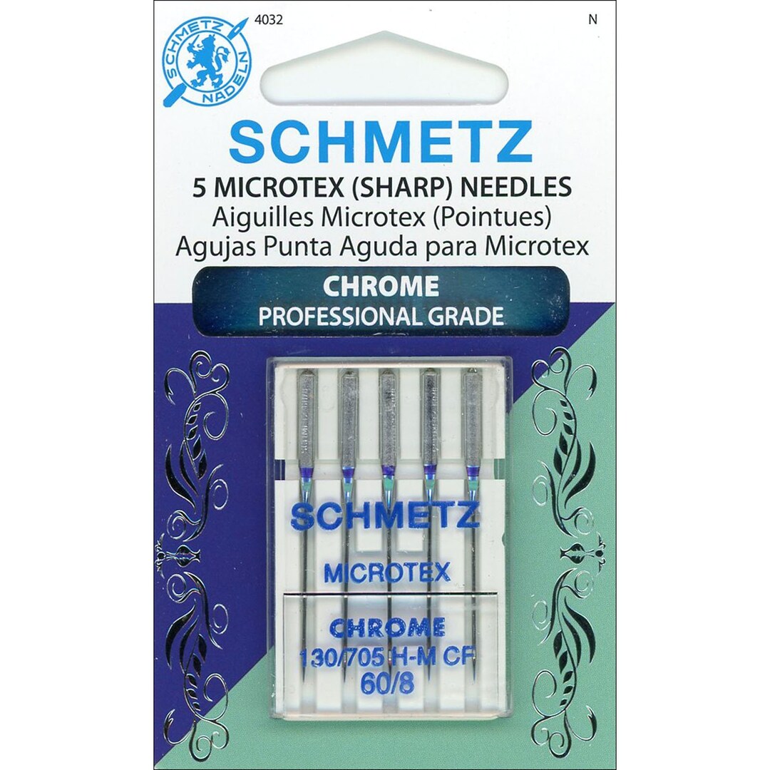 Schmetz Microtex (sharp) Needles- Chrome Professional Grade- Size 60/8 ...