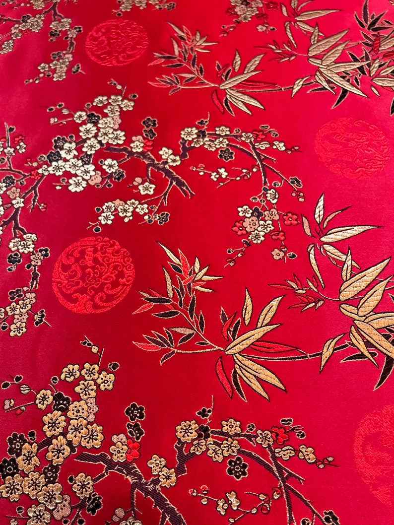 Red, Gold/ Black Bamboo Asian Inspired Brocade - Etsy