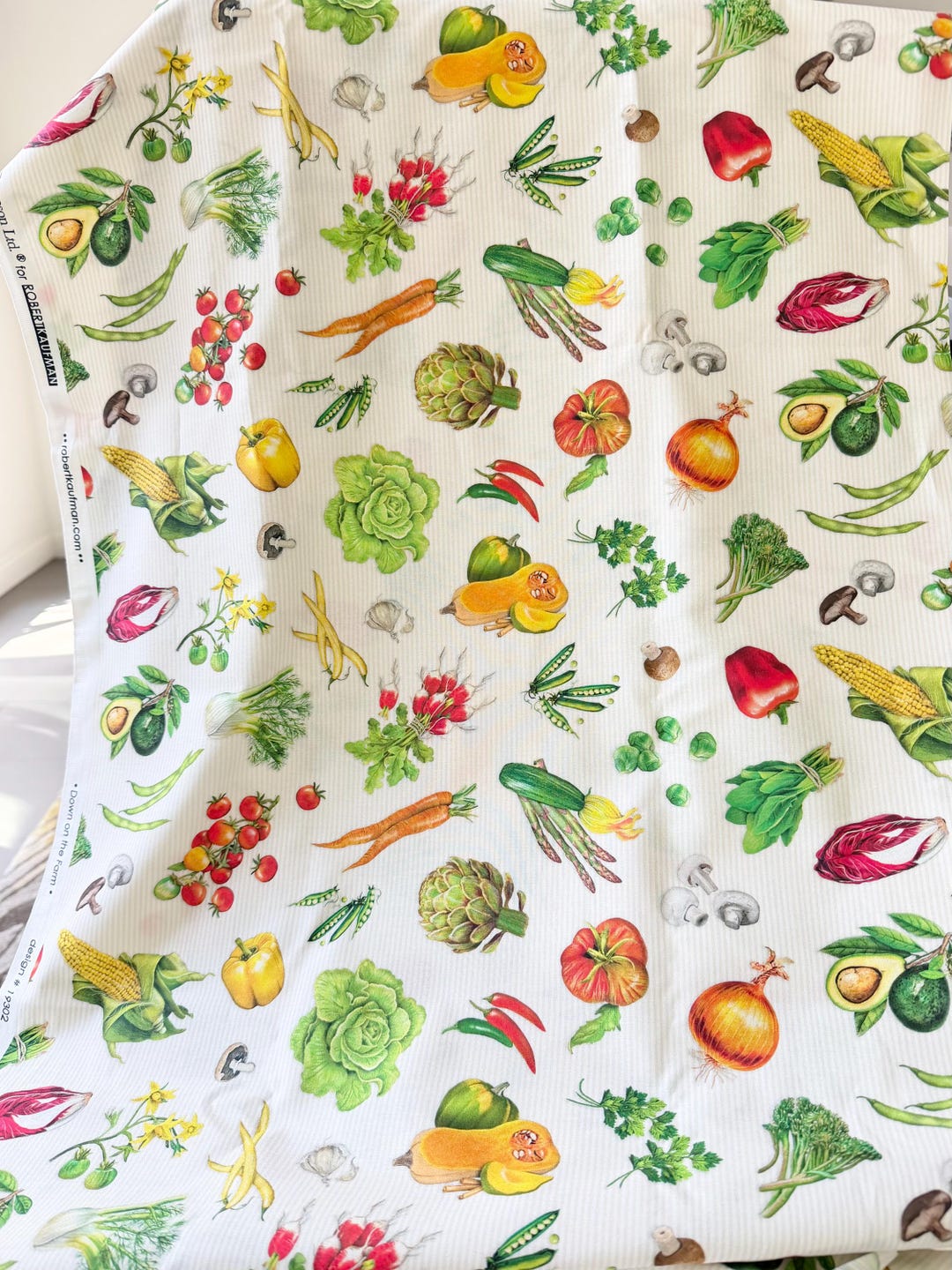 Garden Vegetables- White- “down on the Farm- Veggie” Print Cotton ...